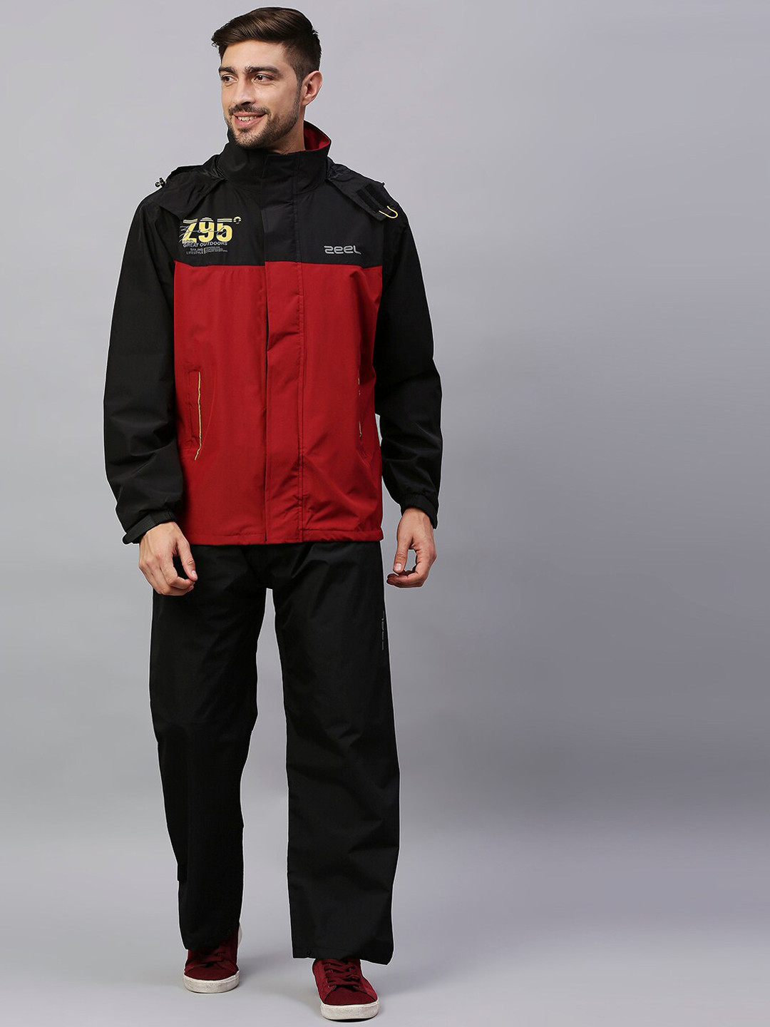 Buy Zeel Men Red & Black Colourblocked Rain Suit - Rain Suit for Men ...