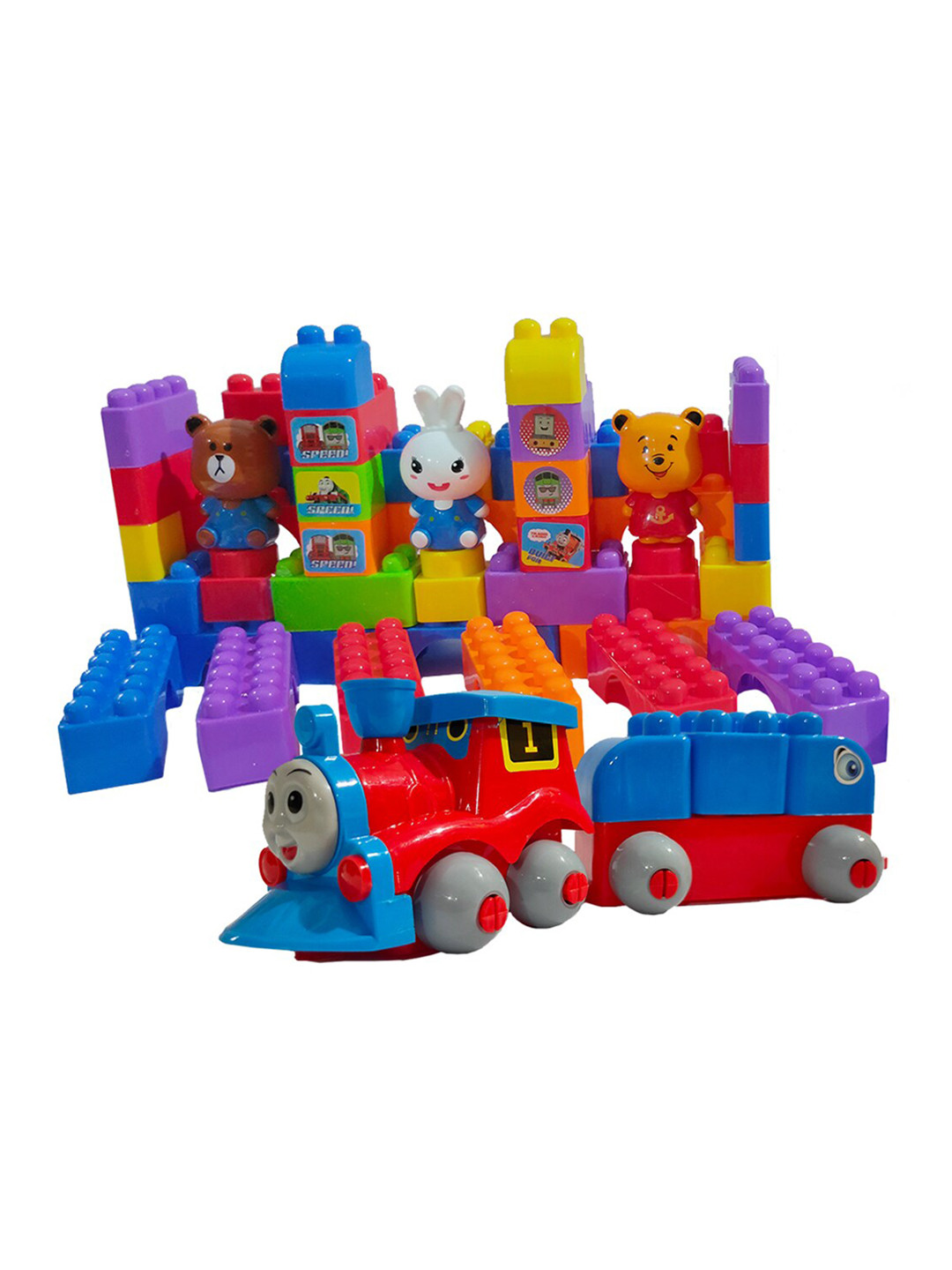 Buy WEMBLEY Kids Blue & Red Train Building Block Set Construction Toys ...