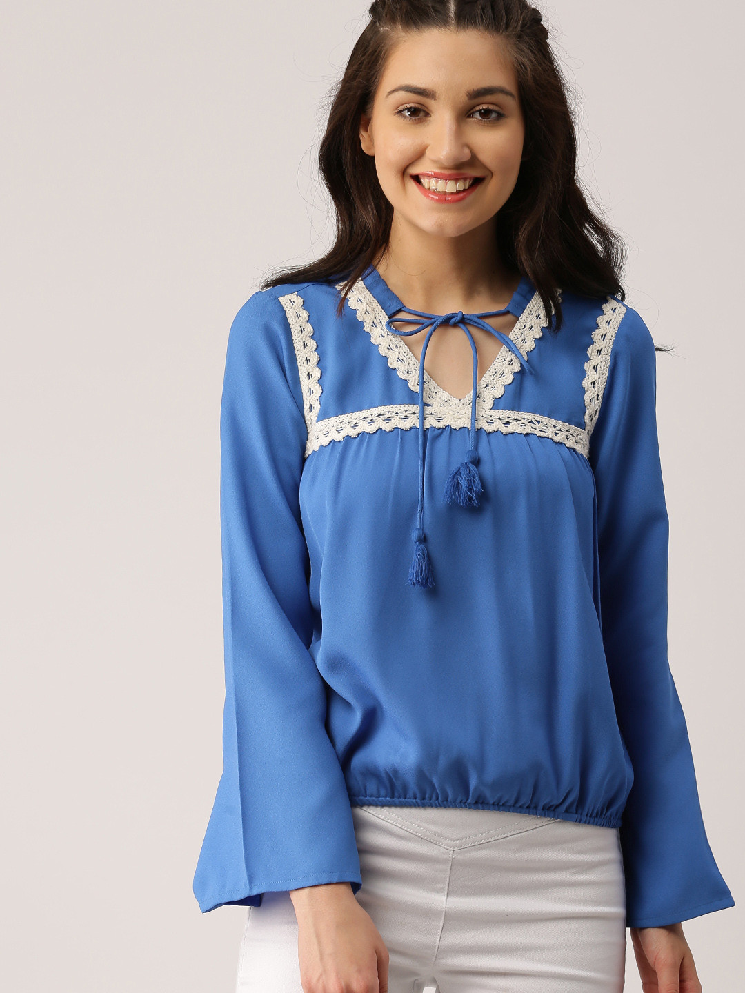 Buy DressBerry Women Blue Solid Blouson Top - Tops for Women 1814802 ...
