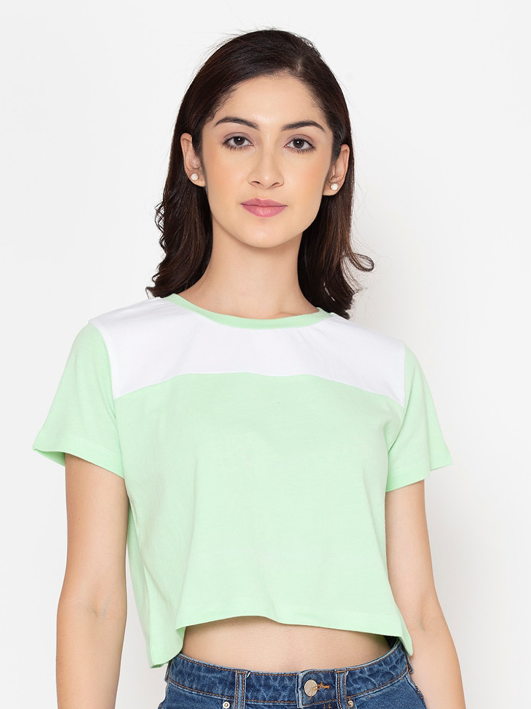 Buy FLAWLESS Green Colourblocked Crop Top - Tops for Women 18148156 ...