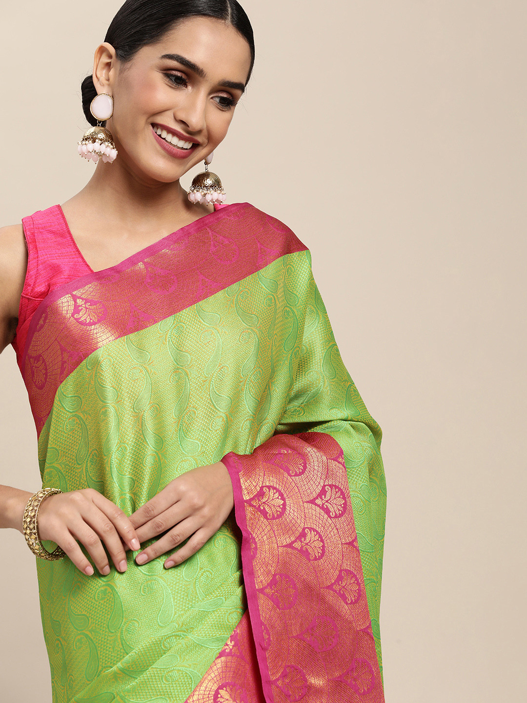 Buy Pothys Green Jute Silk Woven Design Saree - Sarees for Women ...