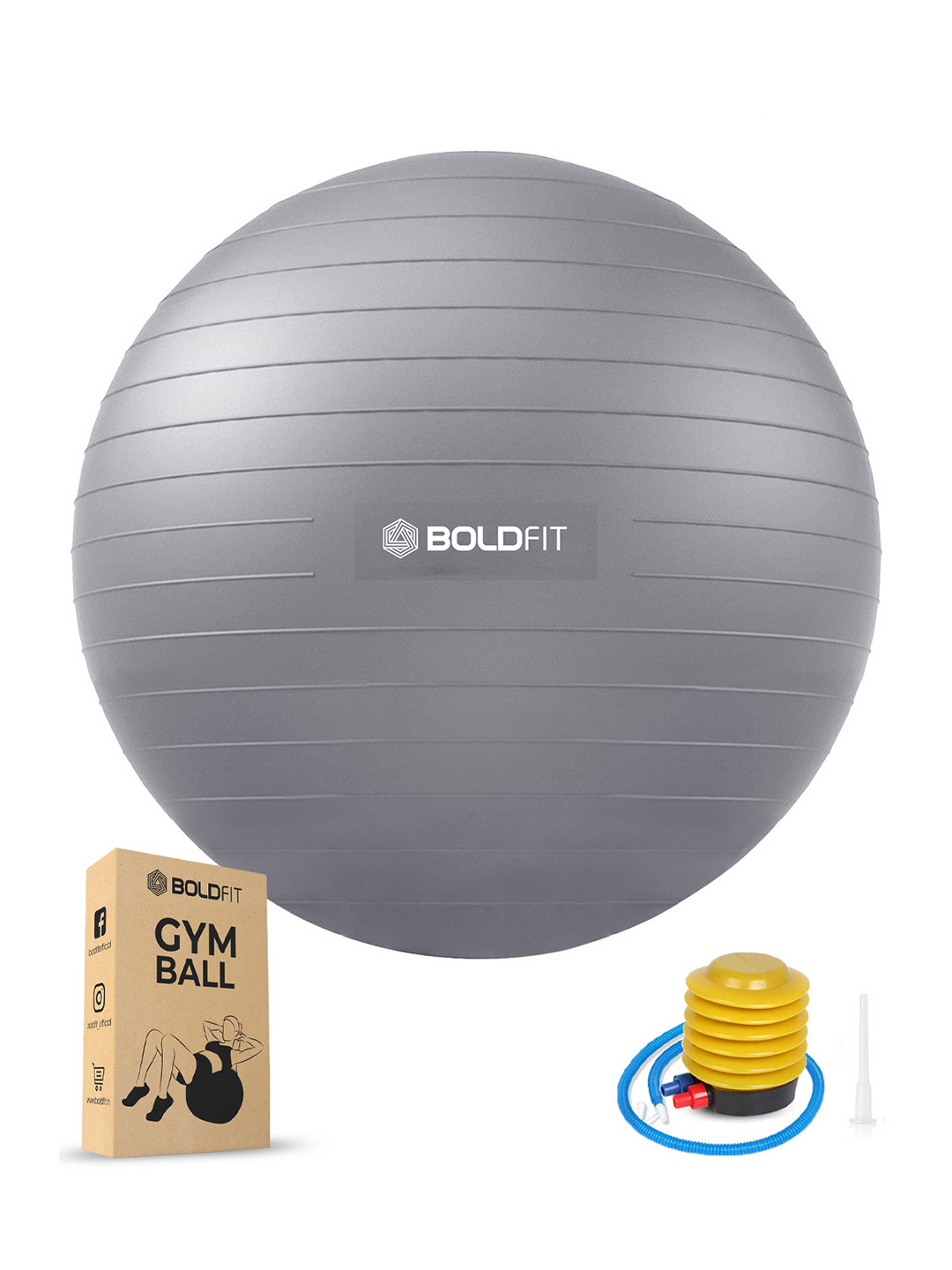 Buy BOLDFIT Grey & Yellow Gym Ball With Pump - Sports Accessories for ...