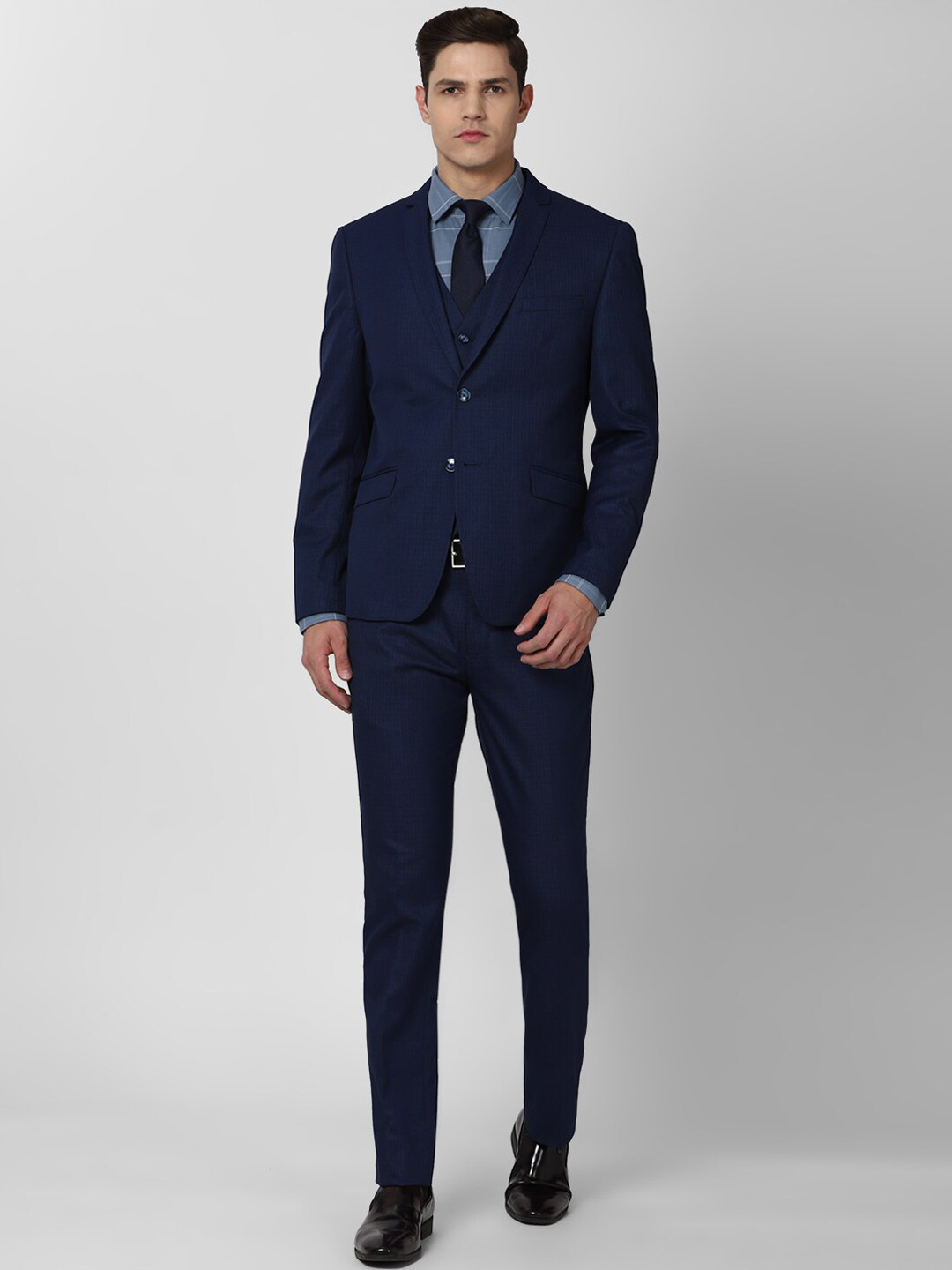 Buy V Dot Men Navy Blue Single Breasted Slim Fit 3 Piece Formal Suit ...