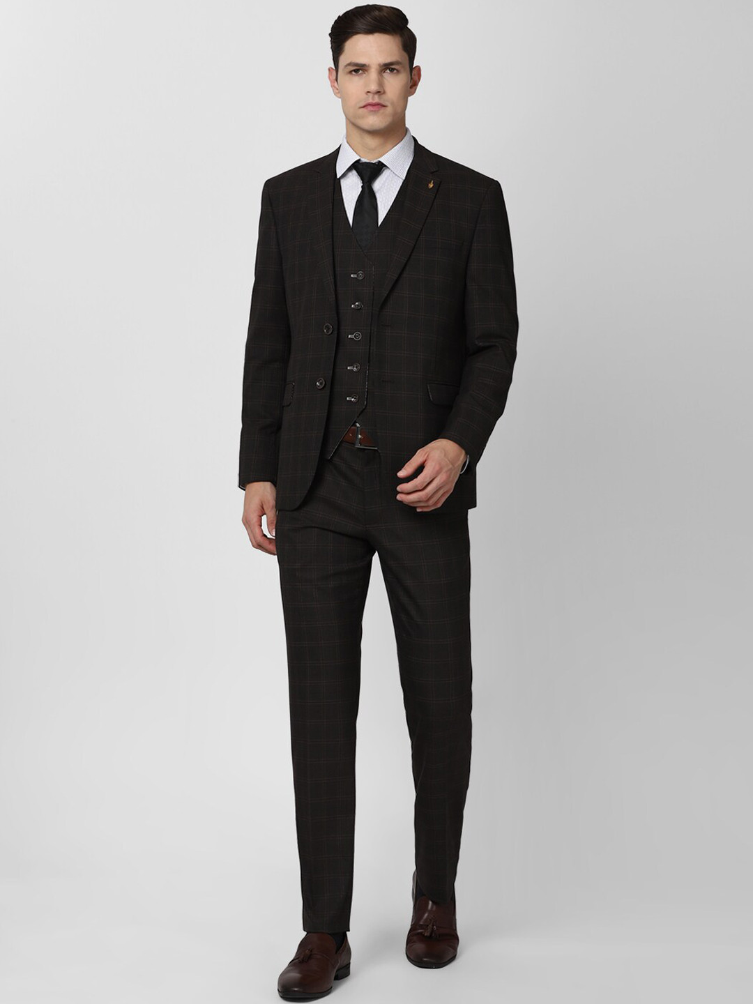 Buy Van Heusen Men Black Checked Single Breasted Three Piece Formal ...
