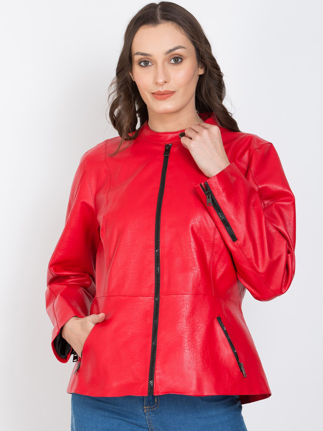 Buy Justanned Women Red Outdoor Leather Jacket - Jackets for Women ...