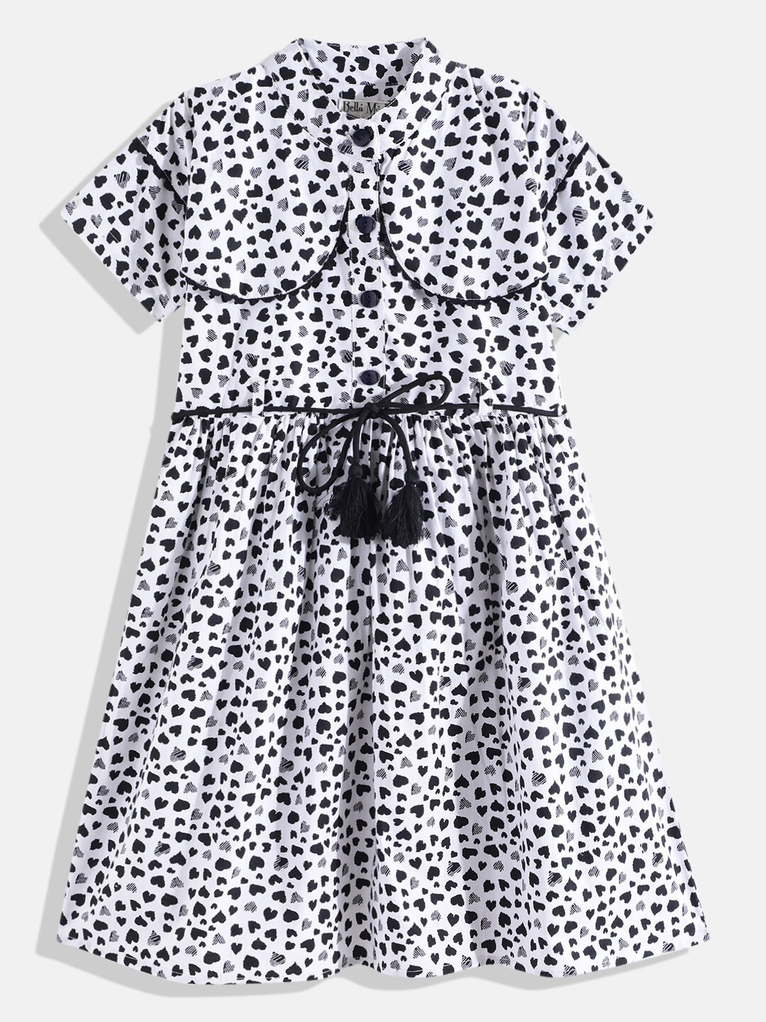 Buy Bella Moda Girls White & Black Printed Pure Cotton Fit & Flare ...