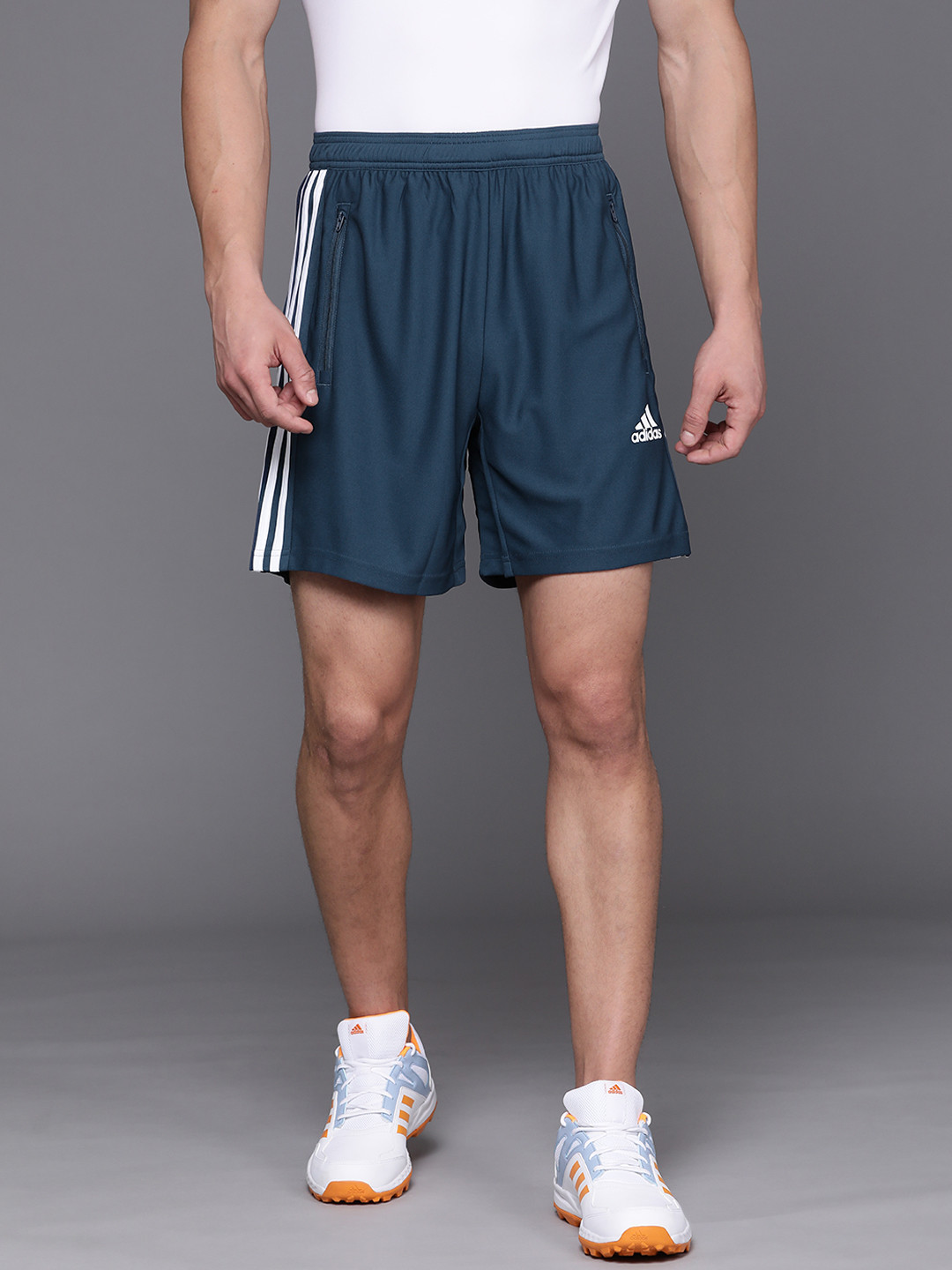 Buy ADIDAS Men Navy Blue & White Striped 3 Stripes AEROREADY Sports ...