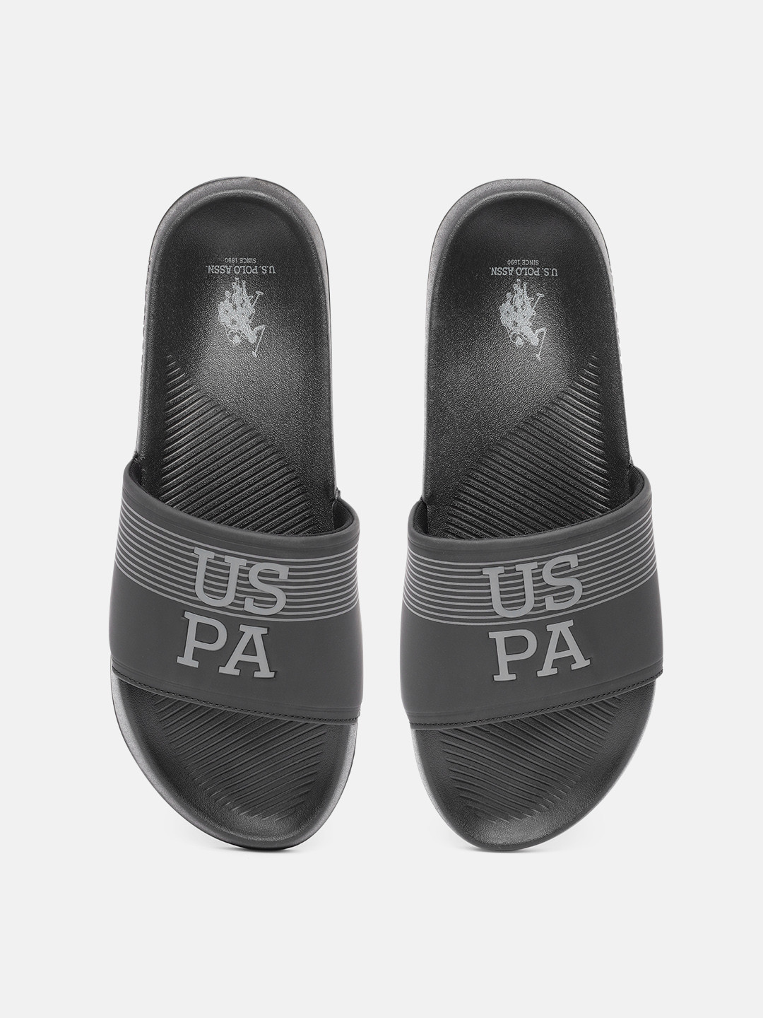 Buy U S Polo Assn Men Black Striped Sliders - Flip Flops for Men ...