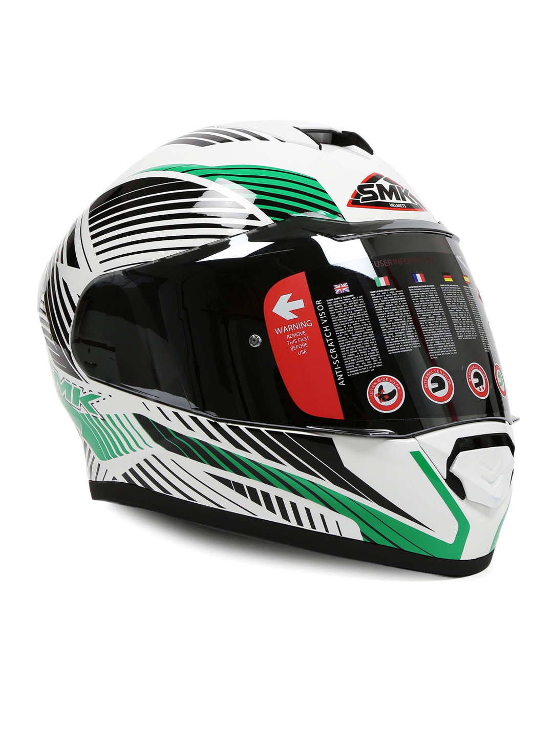 Buy SMK Men White & Black 128 Twister Printed Full Face Helmet ...
