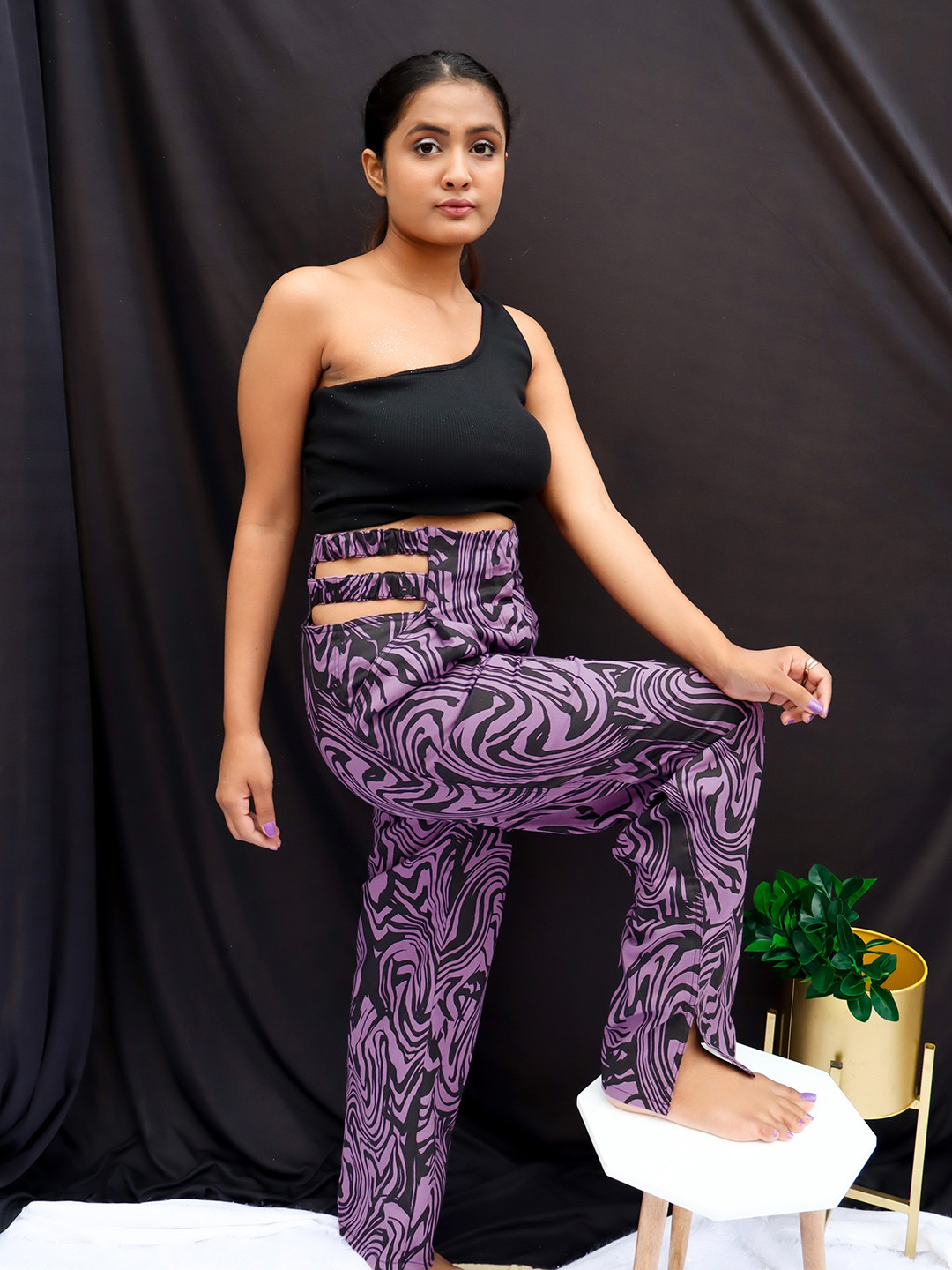 Buy STREET 9 Women Pretty Purple Solid Trousers - Trousers for Women ...