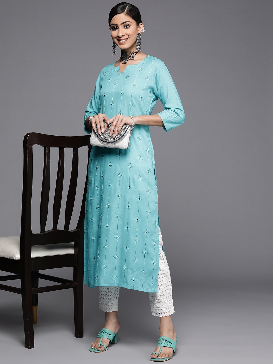 Buy Libas Women Embroidered Mirror Work Pastel Kurta Kurtas For Women