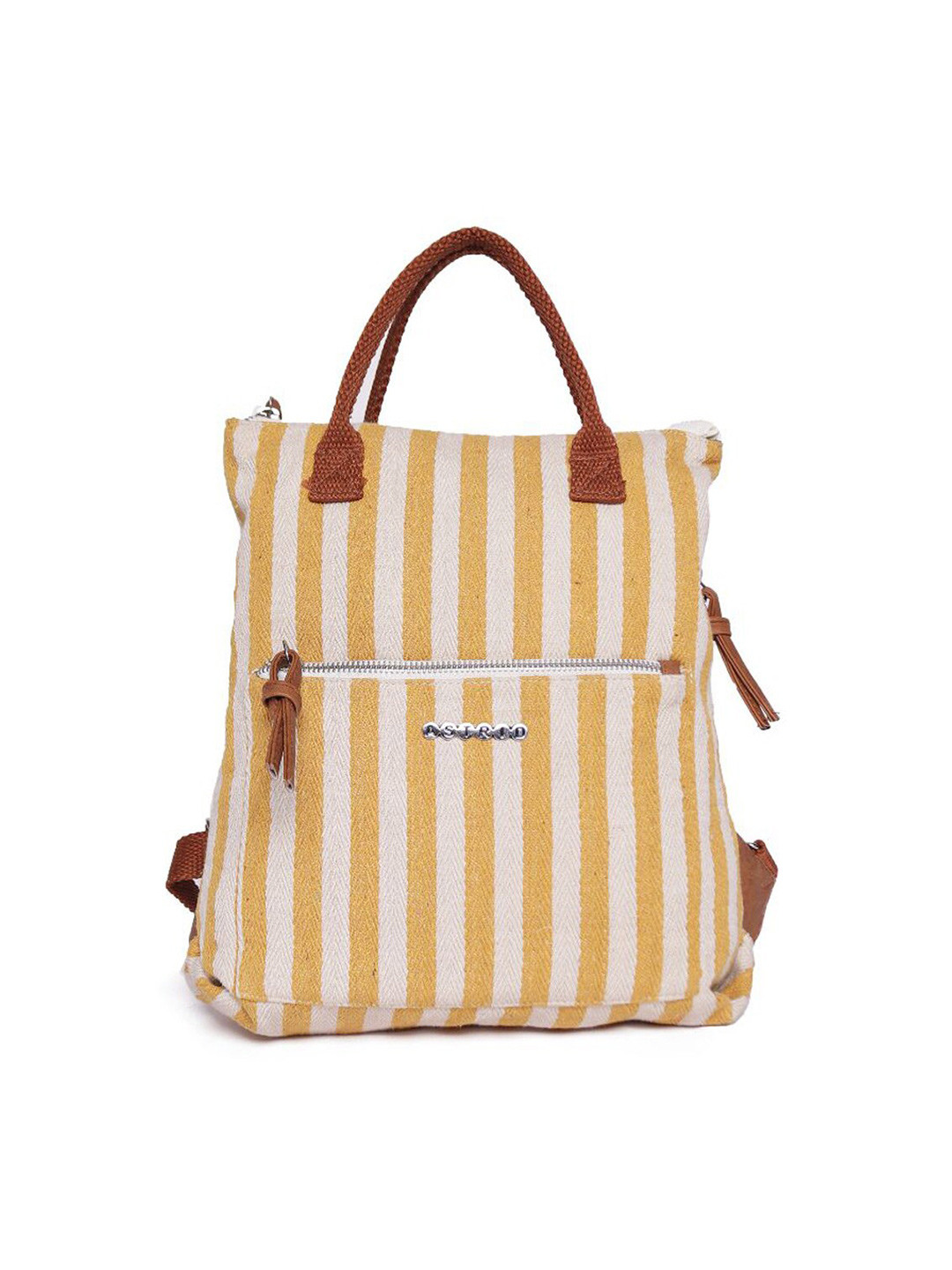 Buy ASTRID Women Yellow & White Striped Cotton Backpack - Backpacks for ...