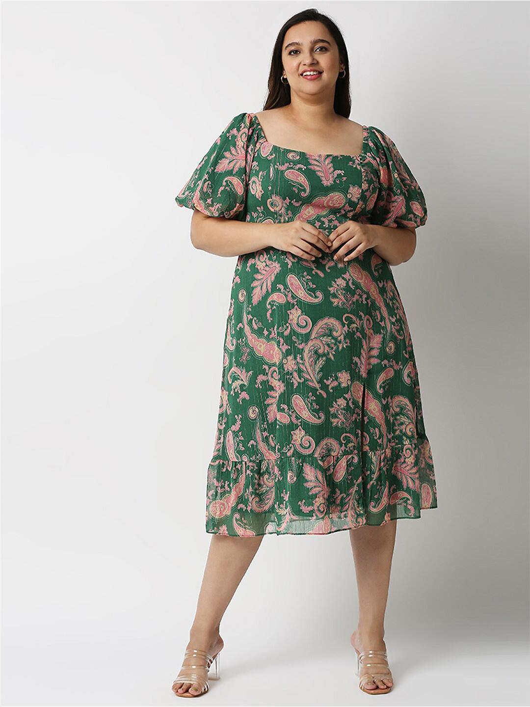 Buy 20Dresses Plus Size Green Floral Chiffon Midi Dress - Dresses for ...
