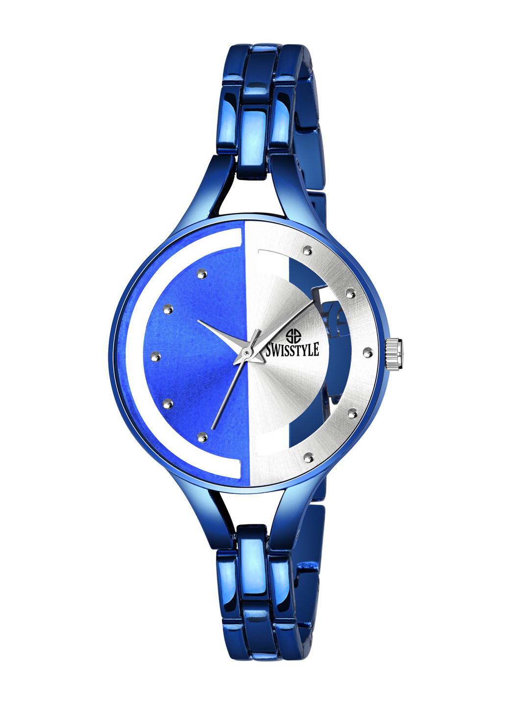 Buy SWISSTYLE Women Multicoloured Brass Patterned Dial & Neon Blue ...