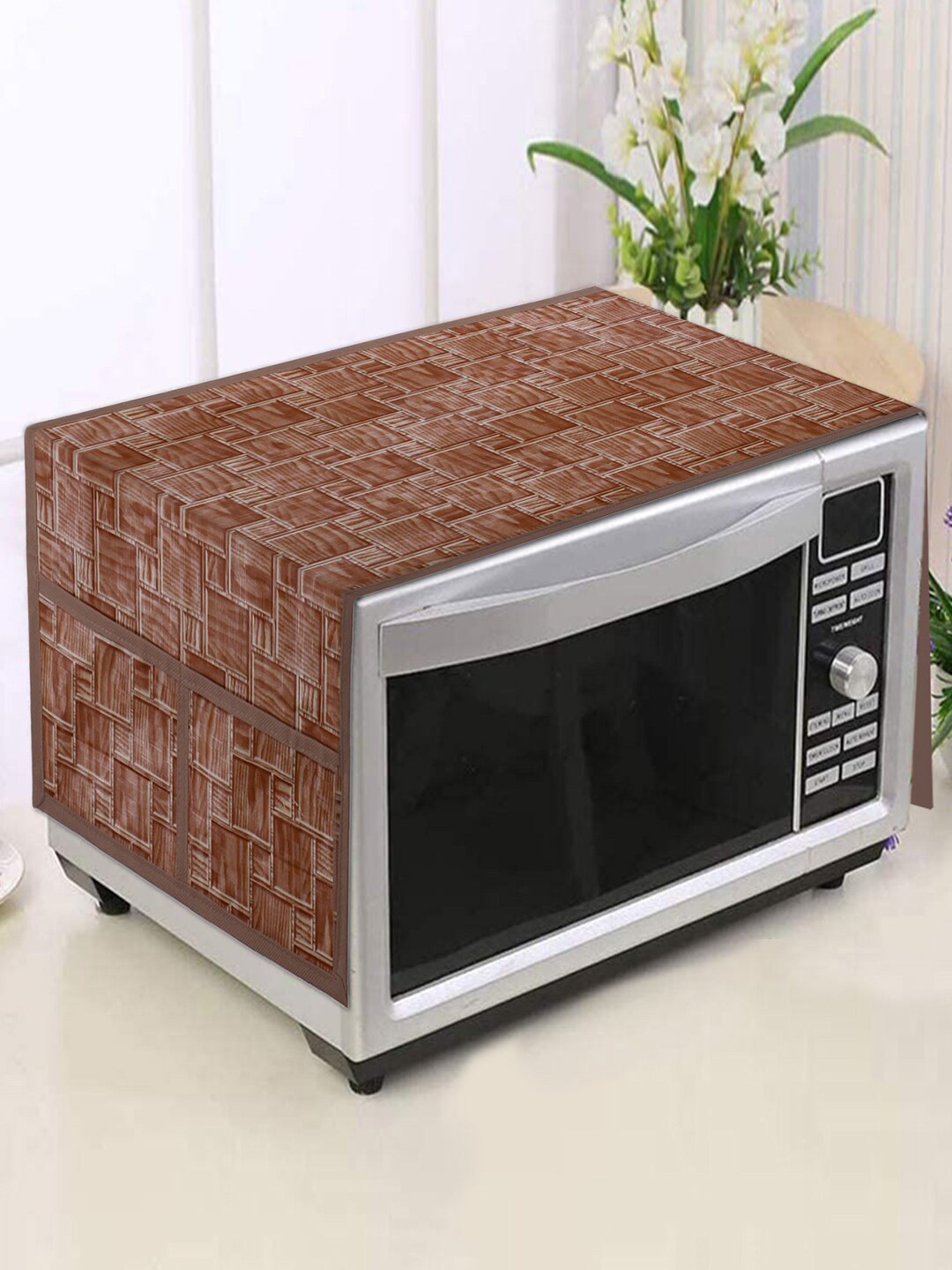 Buy Kuber Industries Brown Wooden Check Printed PVC Microwave Oven Top ...