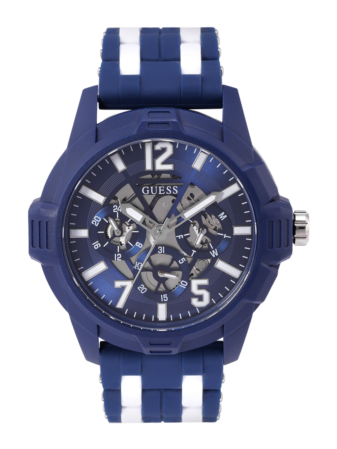 Buy GUESS Men STRIKER Skeleton Dial Analogue Multi Function Watch ...