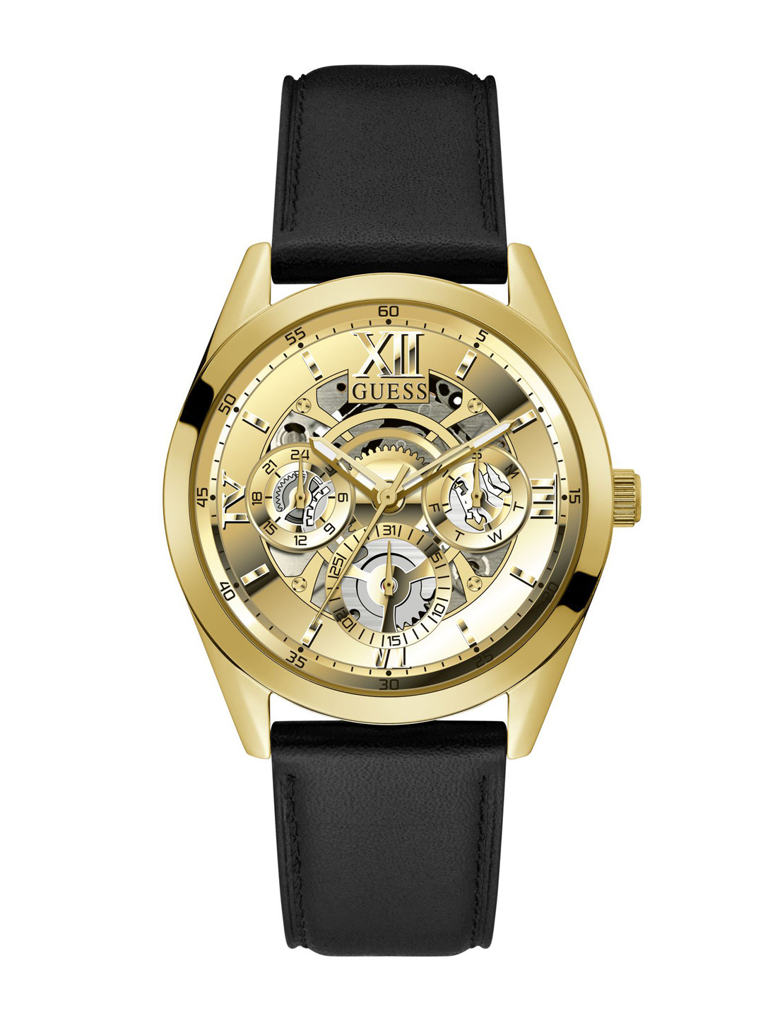 Buy GUESS Men Skeleton Dial & Leather Straps Analogue Multi Function ...