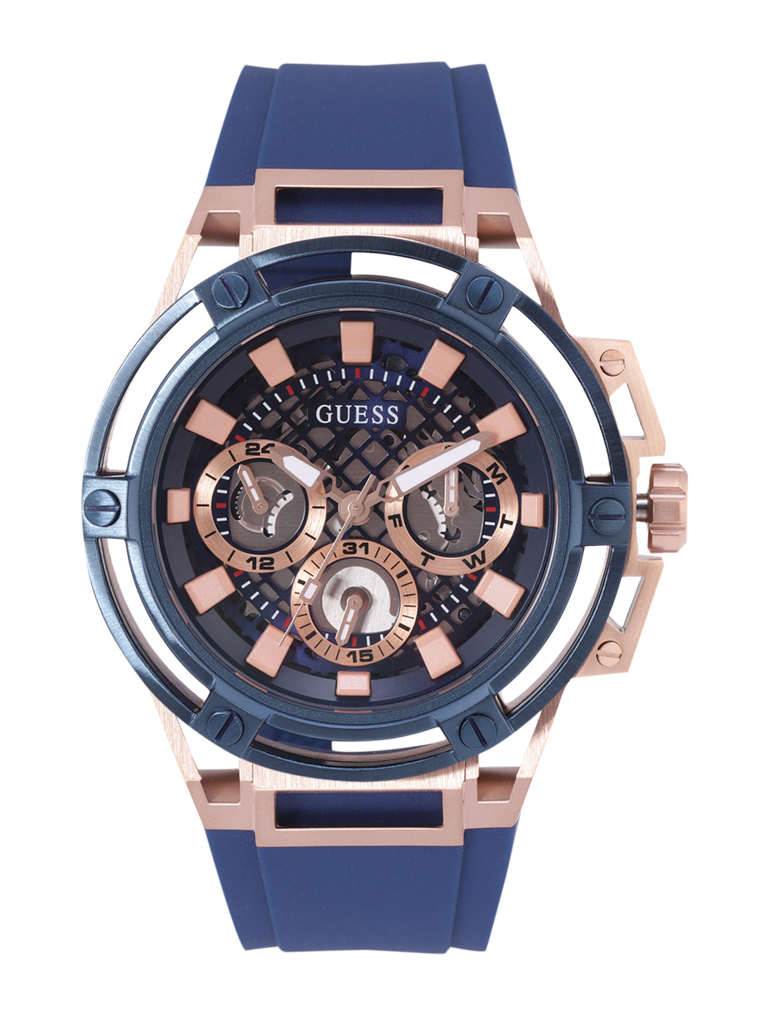 Buy GUESS Men MATRIX Skeleton Dial Analogue Multi Function Watch ...