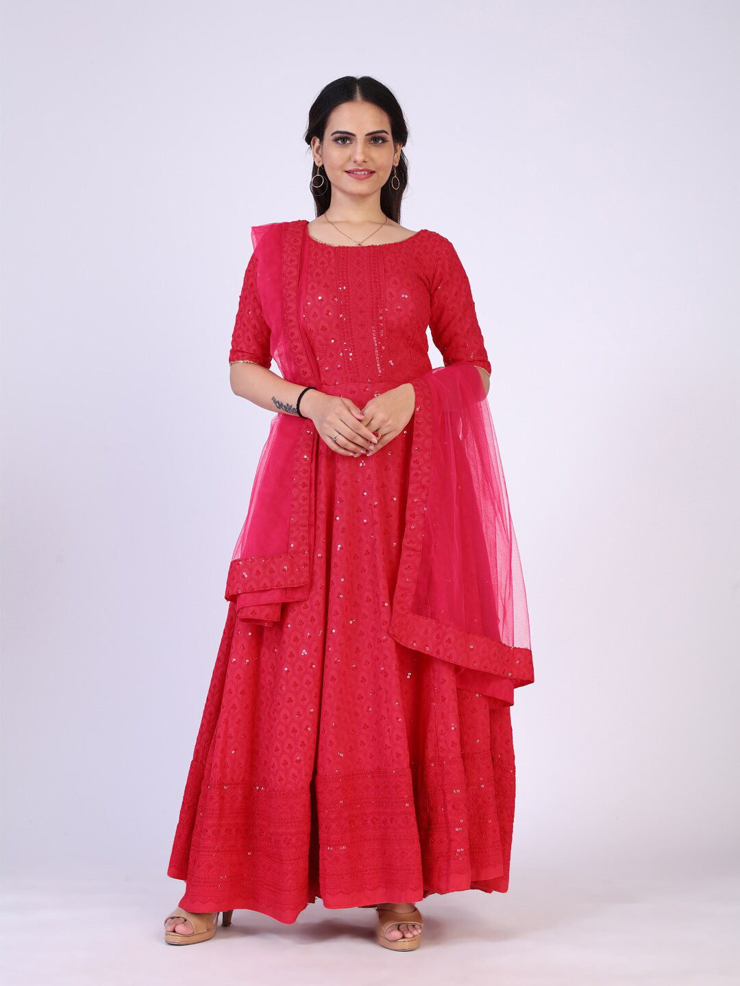 Buy PRENEA Women Pink Embellished Anarkali Kurta With Dupatta - Kurtas ...