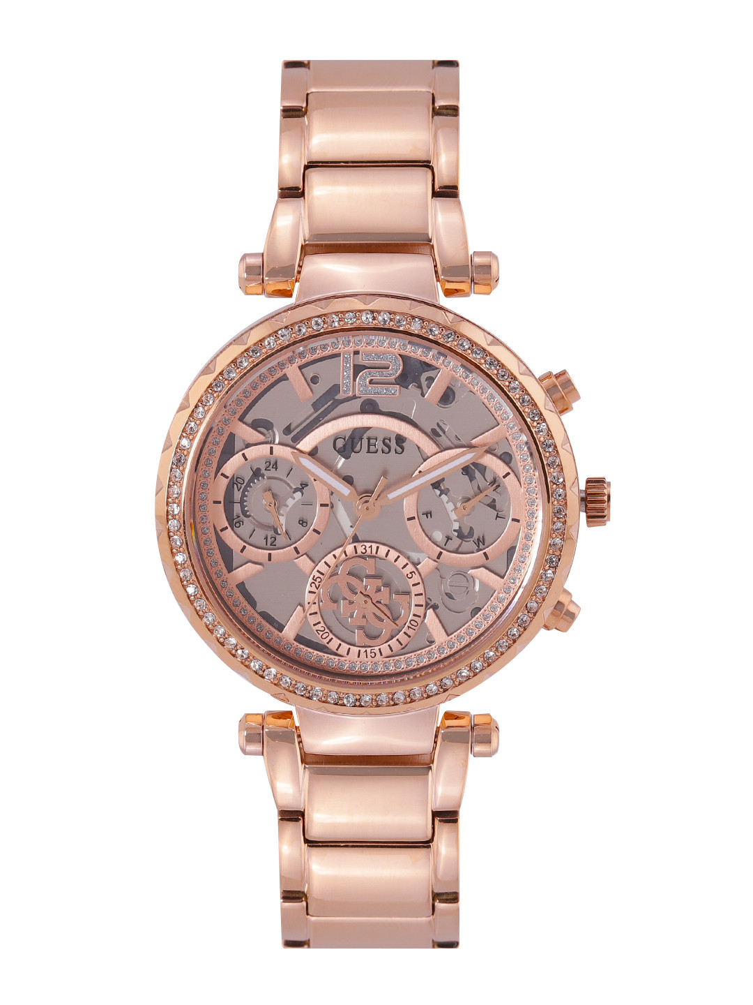 Buy GUESS Women White SOLSTICE Skeleton Dial Analogue Chronograph Watch ...