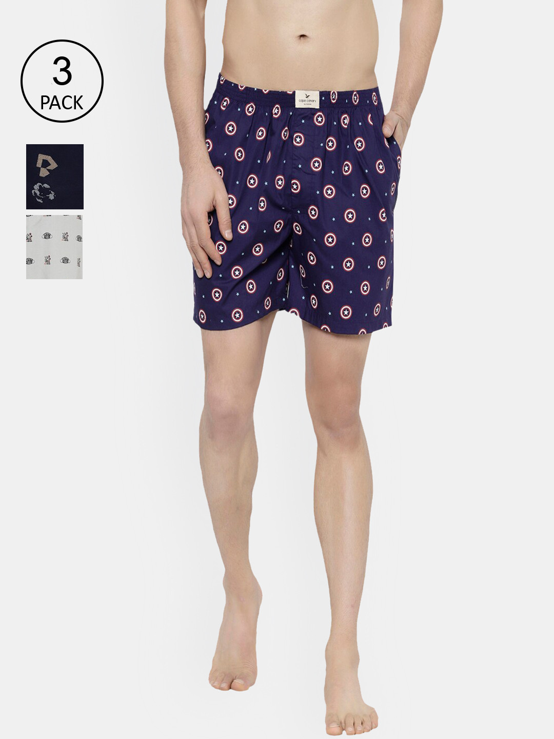 Buy Cape Canary Men Pack Of 3 Multi Coloured Printed Cotton Boxer ...