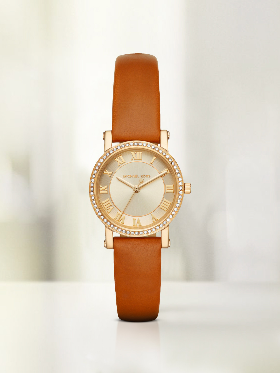 Buy Michael Kors Women Gold Toned Dial & Brown Leather Straps Analogue ...