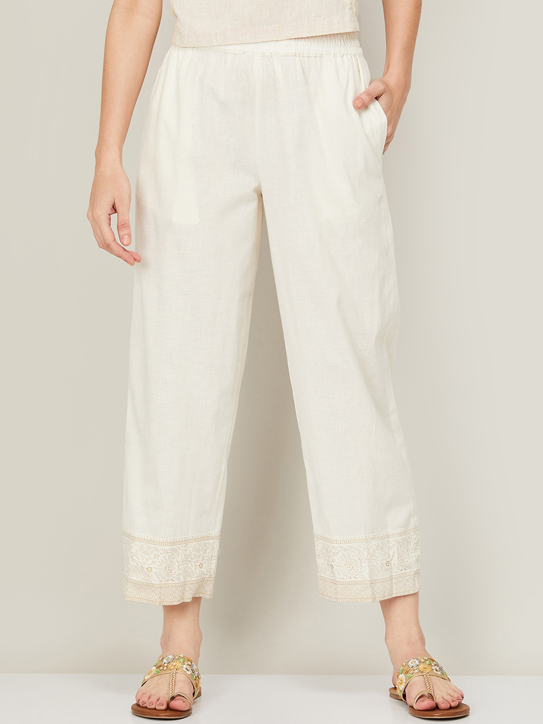 Buy Melange By Lifestyle Women White High Rise Trousers - Trousers for ...