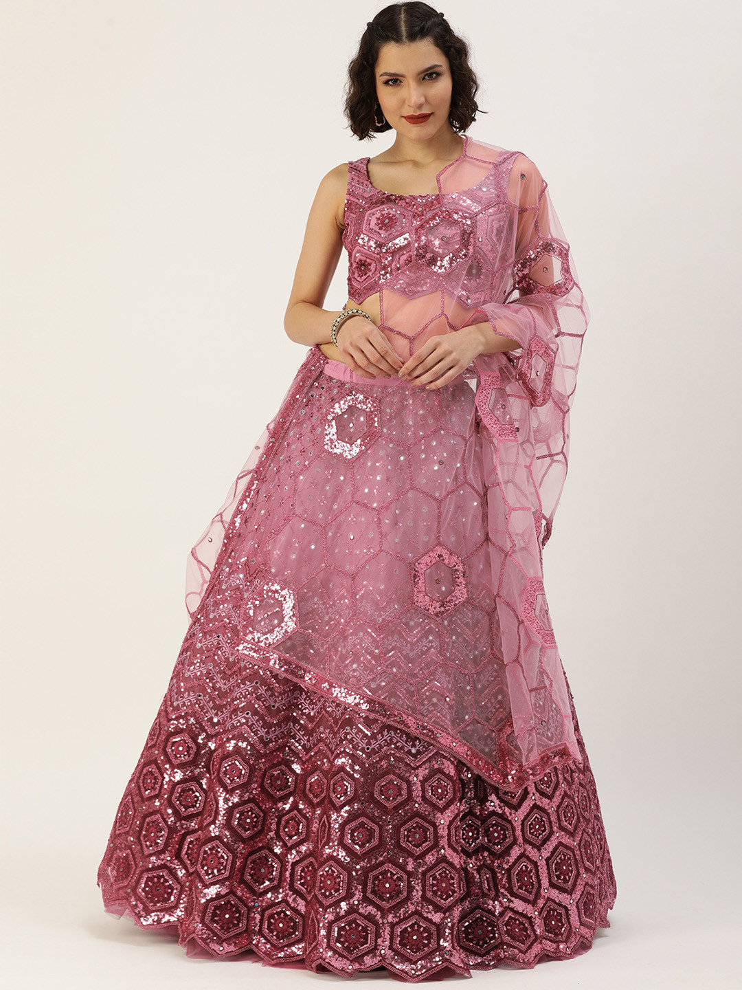 Buy Panchhi Lavender Embroidered Sequinned Unstitched Lehenga & Blouse ...