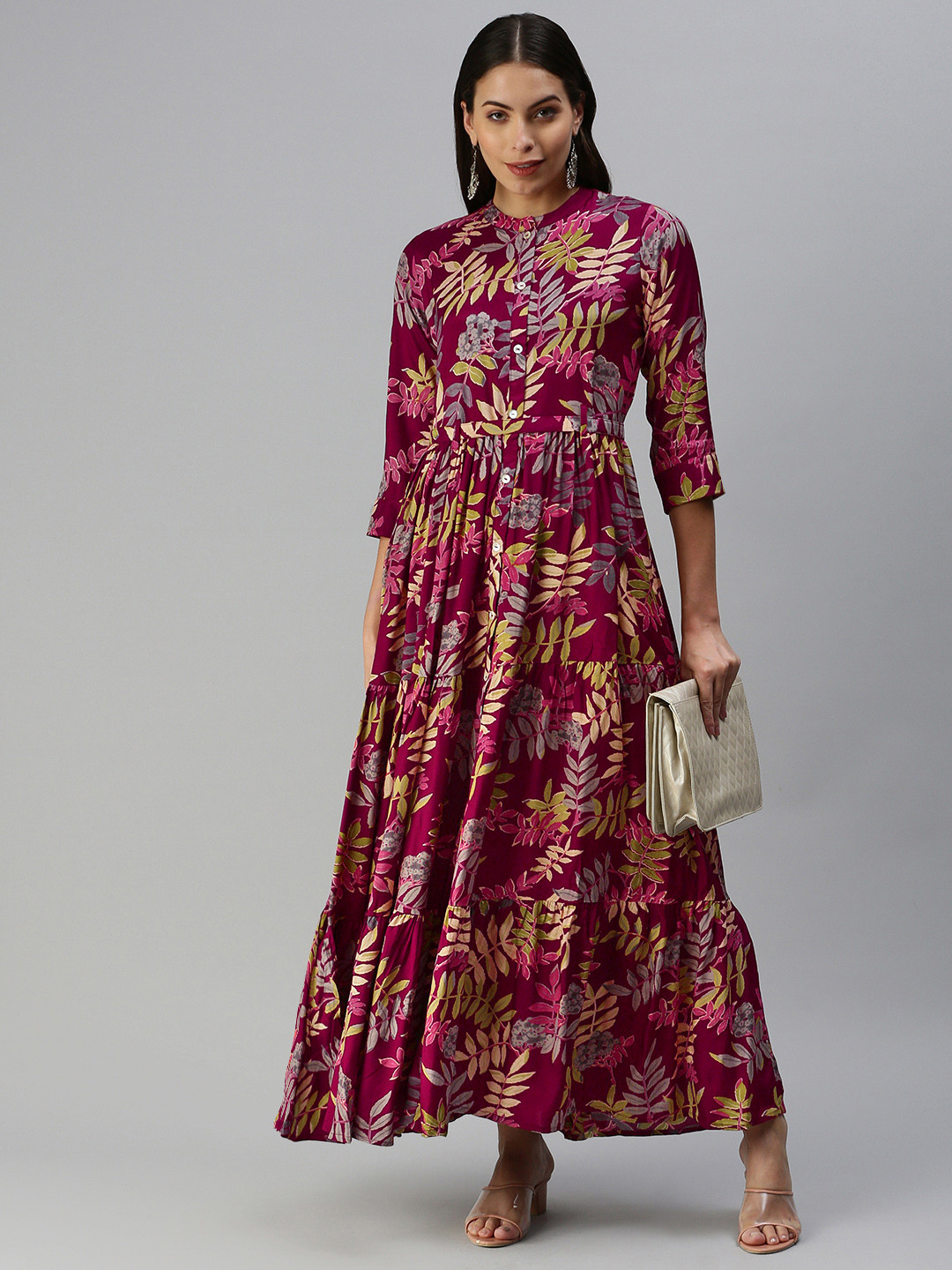 Buy Kay Fashions Maroon Floral Printed Anarkali Kurta - Kurtas for ...