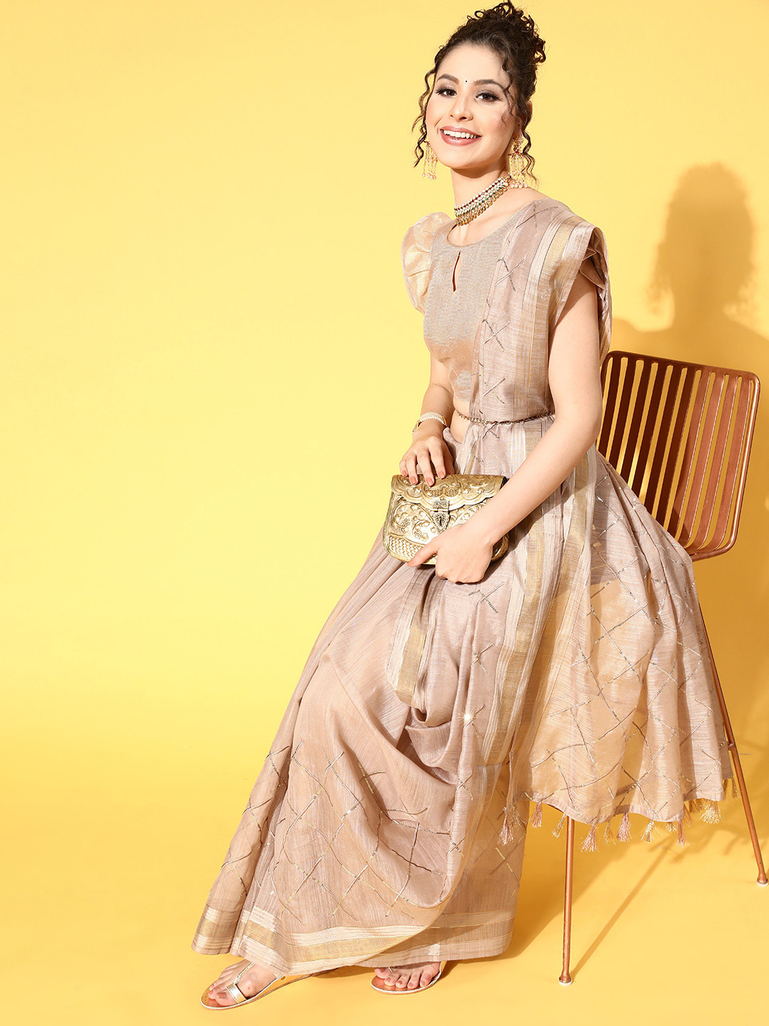 Buy Mitera Geometric Saree With Embellished Border - Sarees for Women ...