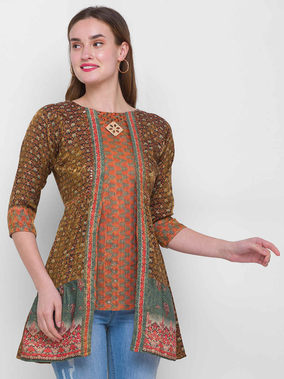 Buy ZOLA Mustard & Orange Printed Tunic - Tunics for Women 18186108 ...