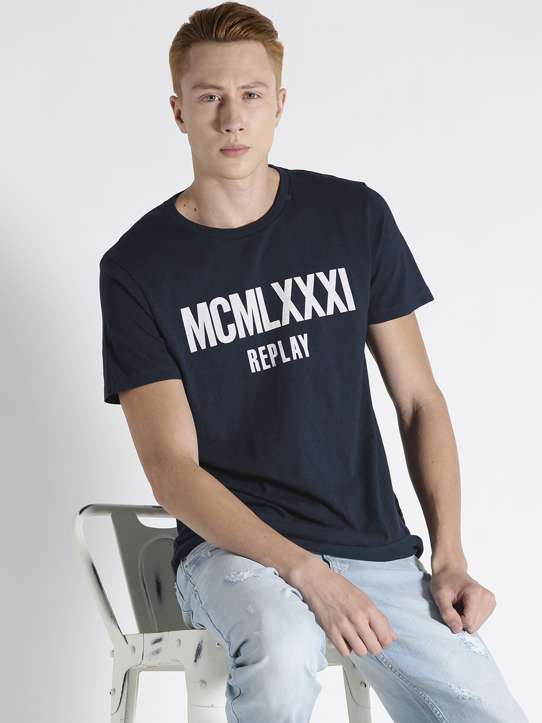 Buy Replay Men Navy Printed Round Neck T Shirt - Tshirts for Men ...