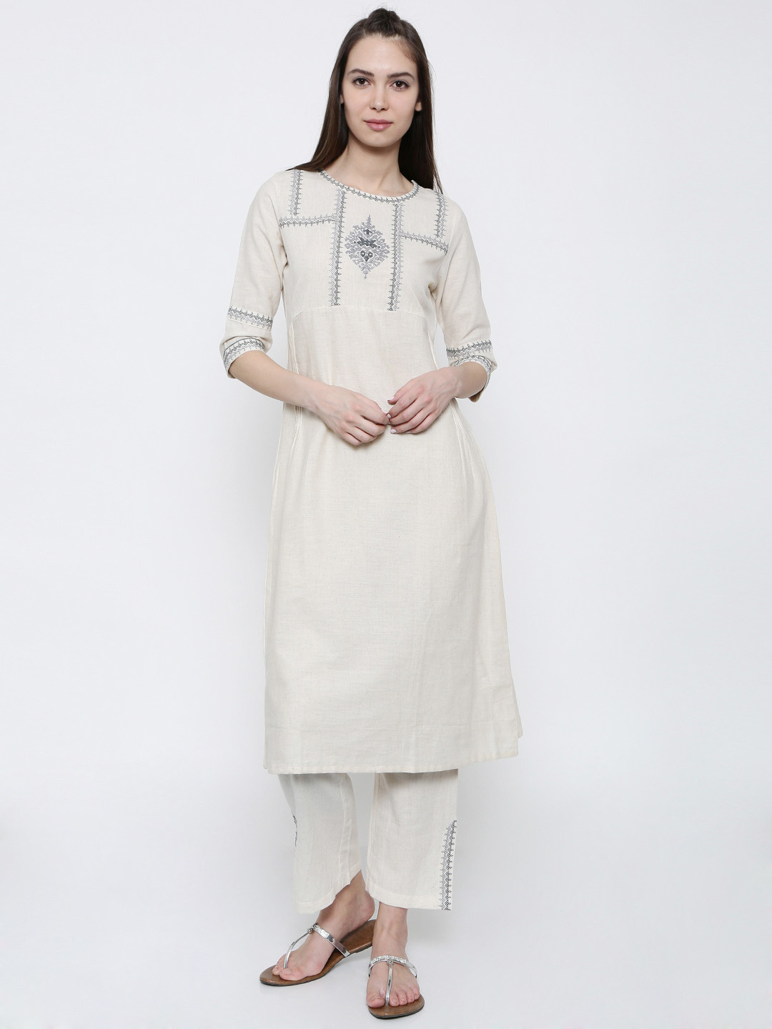 Buy Mother Earth Women Off White A Line Kurta - Kurtas for Women ...