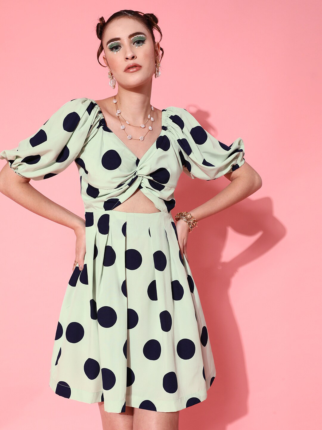 Buy STREET 9 Women Green Polka Dotted Dress - Dresses for Women ...
