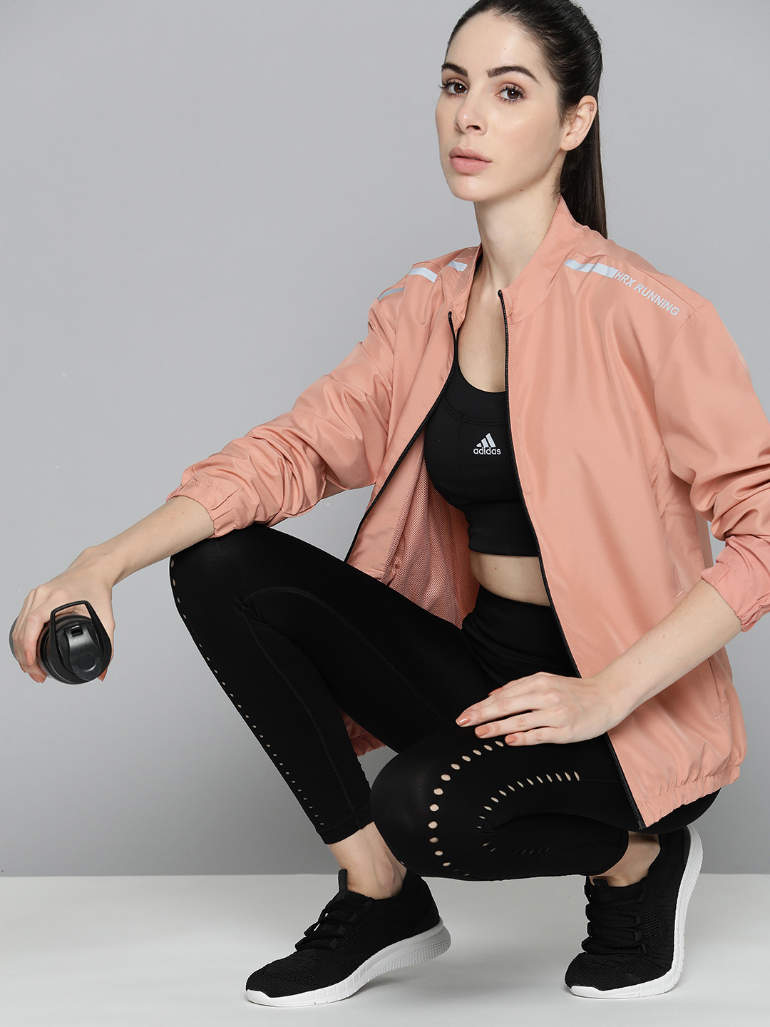 Buy HRX By Hrithik Roshan Women Dusty Pink Solid Running Jacket ...