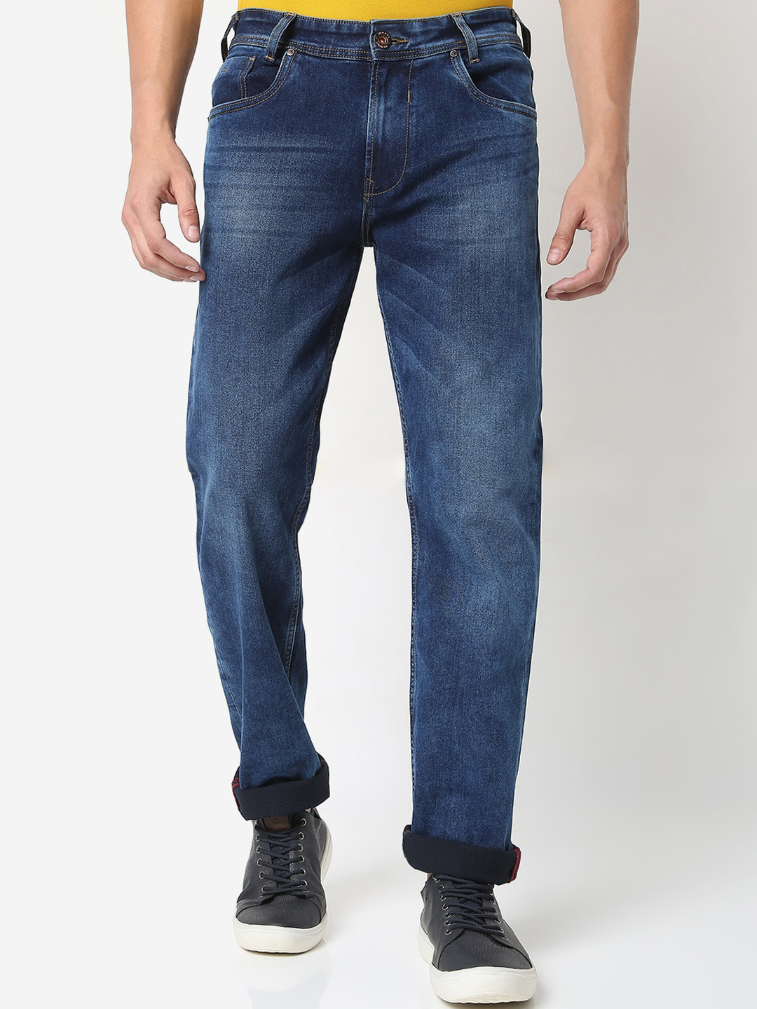 Buy Mufti Men Dark Blue Straight Fit Light Fade Stretchable Jeans ...