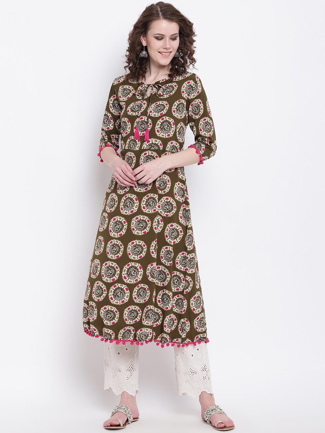 Buy Napra Women Olive Green Ethnic Motifs Printed Thread Work Crepe