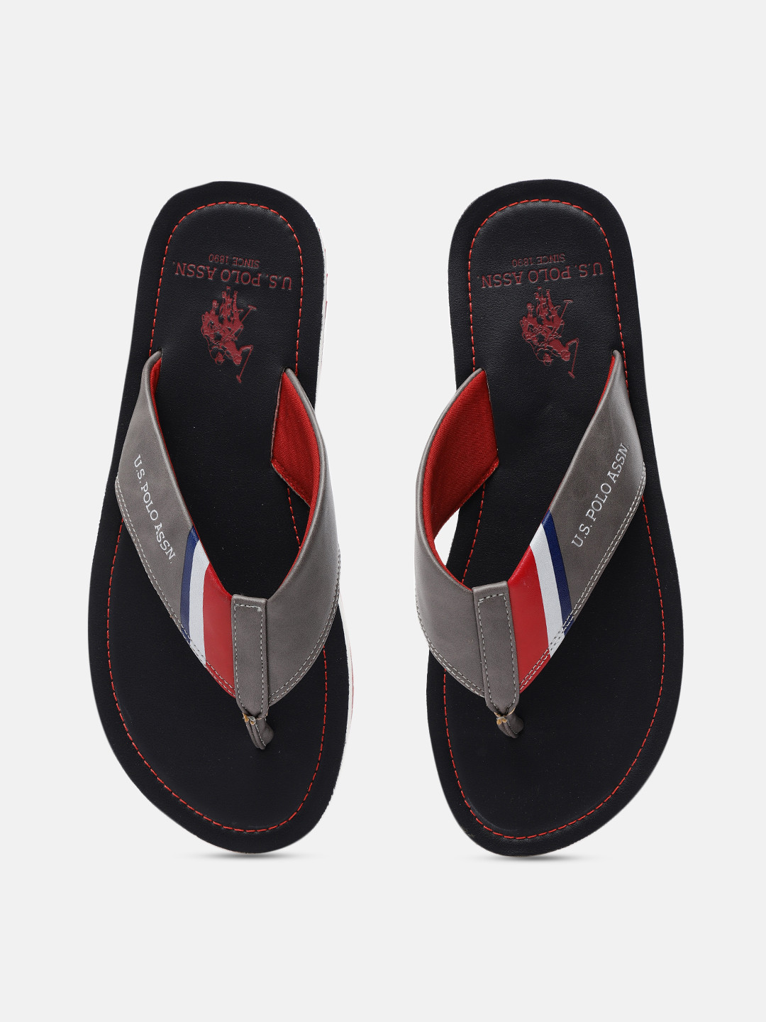Buy U.S. Polo Assn. Men Grey & Red Colourblocked Thong Flip Flops ...