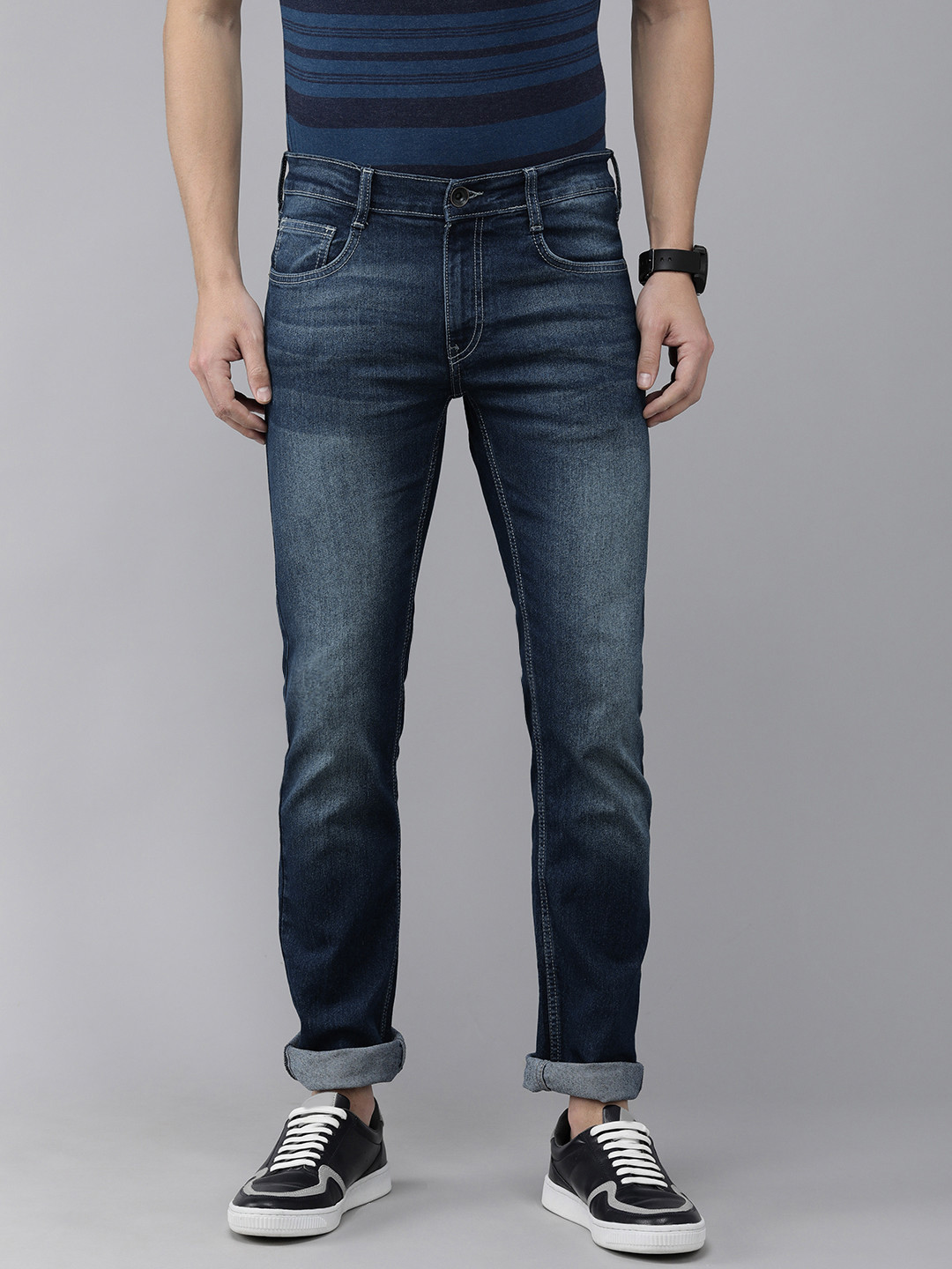 Buy Pepe Jeans Men Navy Blue Vapour Slim Fit Light Fade Stretchable ...