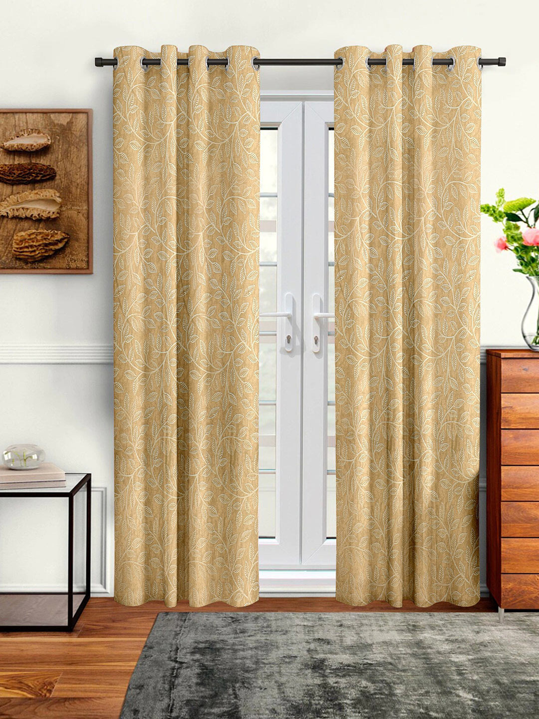Buy Cortina Cream Coloured Set Of 2 Embossed Leaf Print Door Curtains ...
