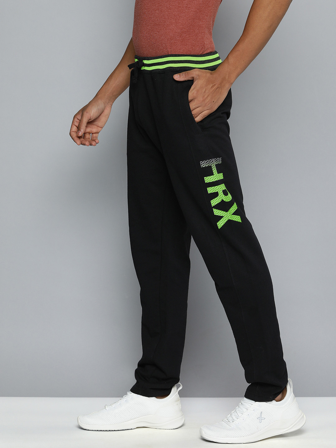 Buy HRX By Hrithik Roshan Men Black Pure Cotton Solid Track Pants ...