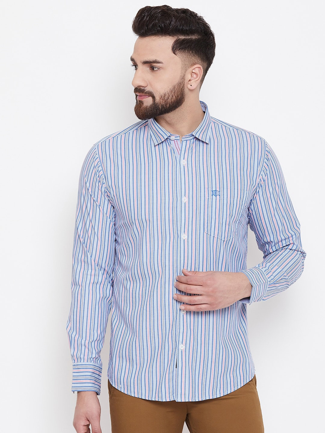 Buy Duke Men Blue Slim Fit Striped Cotton Casual Shirt - Shirts for Men ...