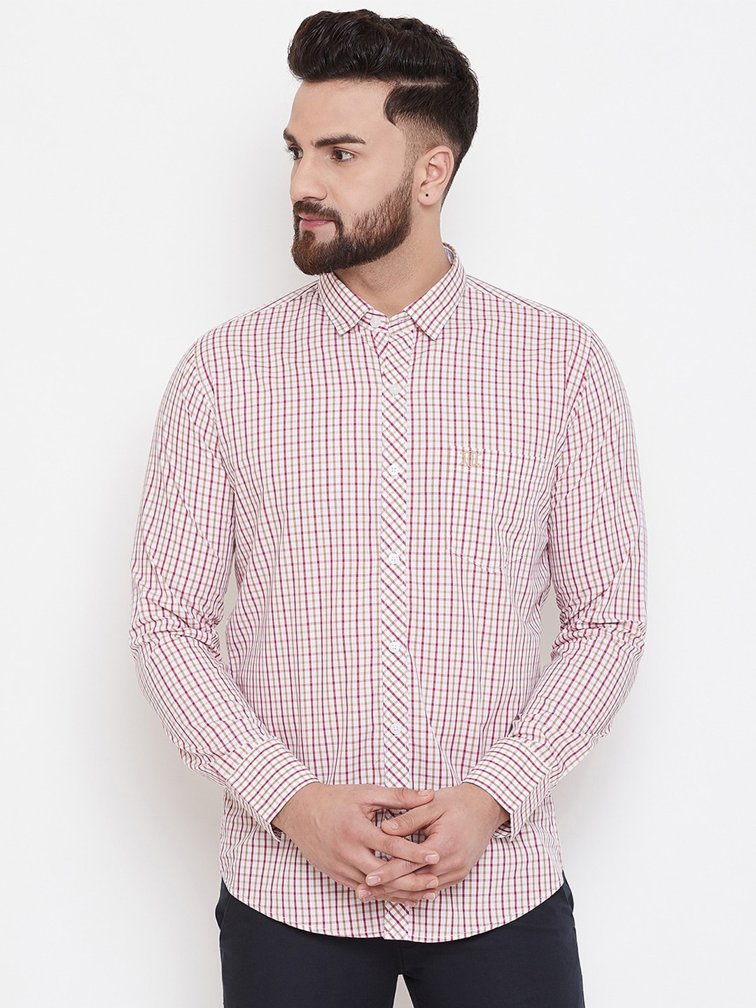 Buy Duke Men Pink Slim Fit Checked Casual Shirt - Shirts for Men ...