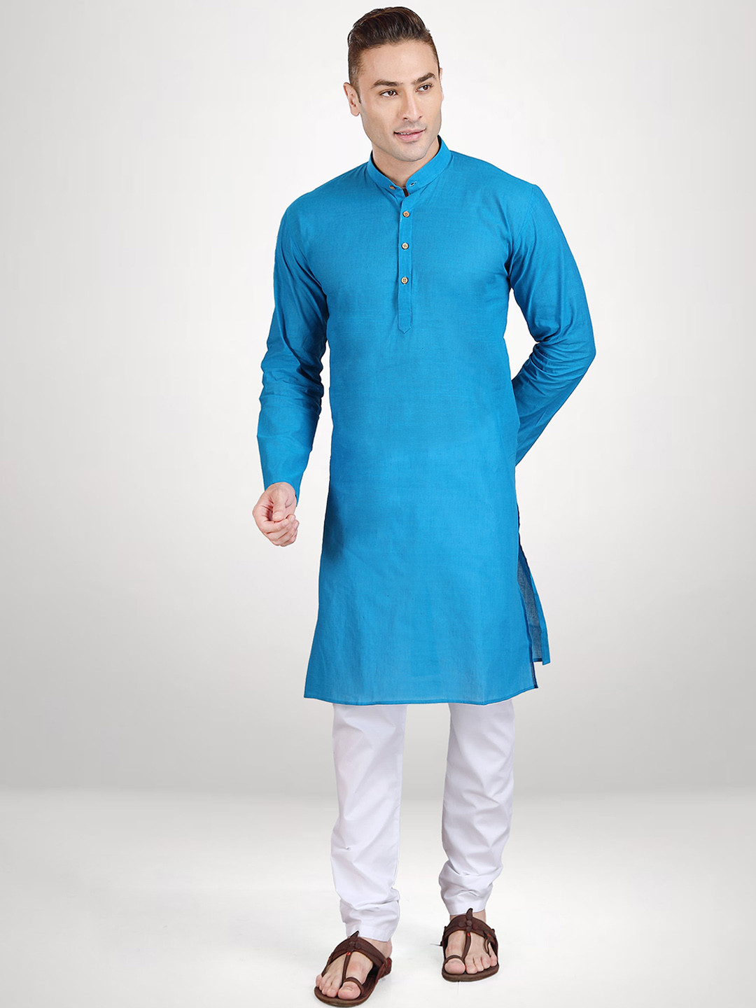 Buy RG DESIGNERS Men Turquoise Blue Kurta With Pyjamas - Kurta Sets for ...