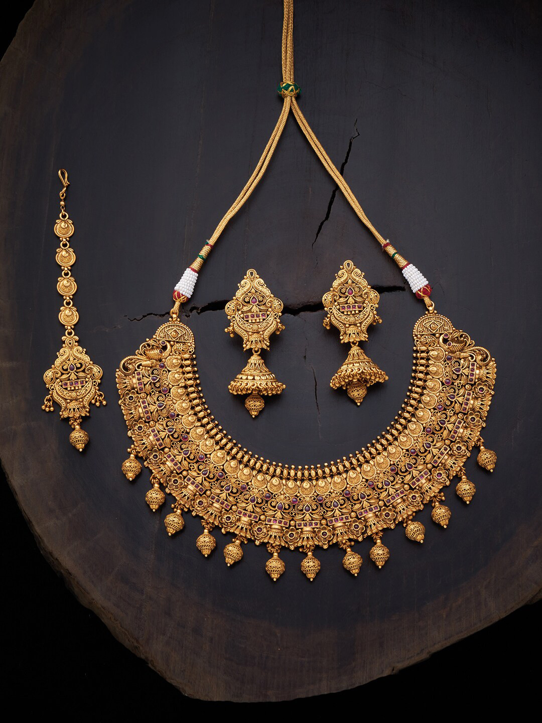 Buy Kushal's Fashion Jewellery Red Gold Plated Antique Necklace ...