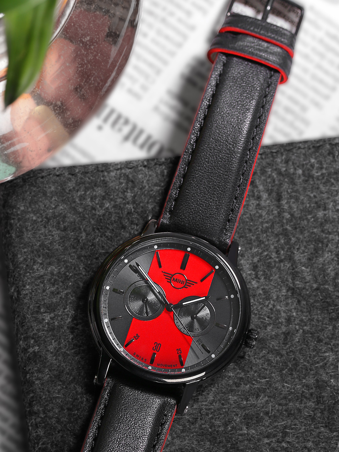 Buy MINI COOPER Men Black & Red Colourblocked Multifunction Swiss Dial ...
