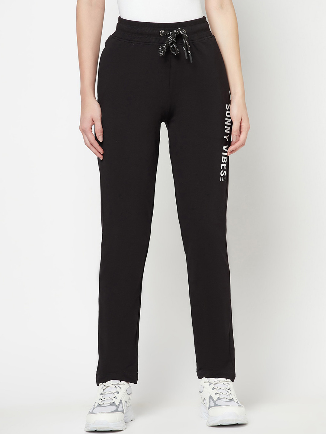 Buy Cantabil Women Black Solid Cotton Track Pants - Track Pants for ...