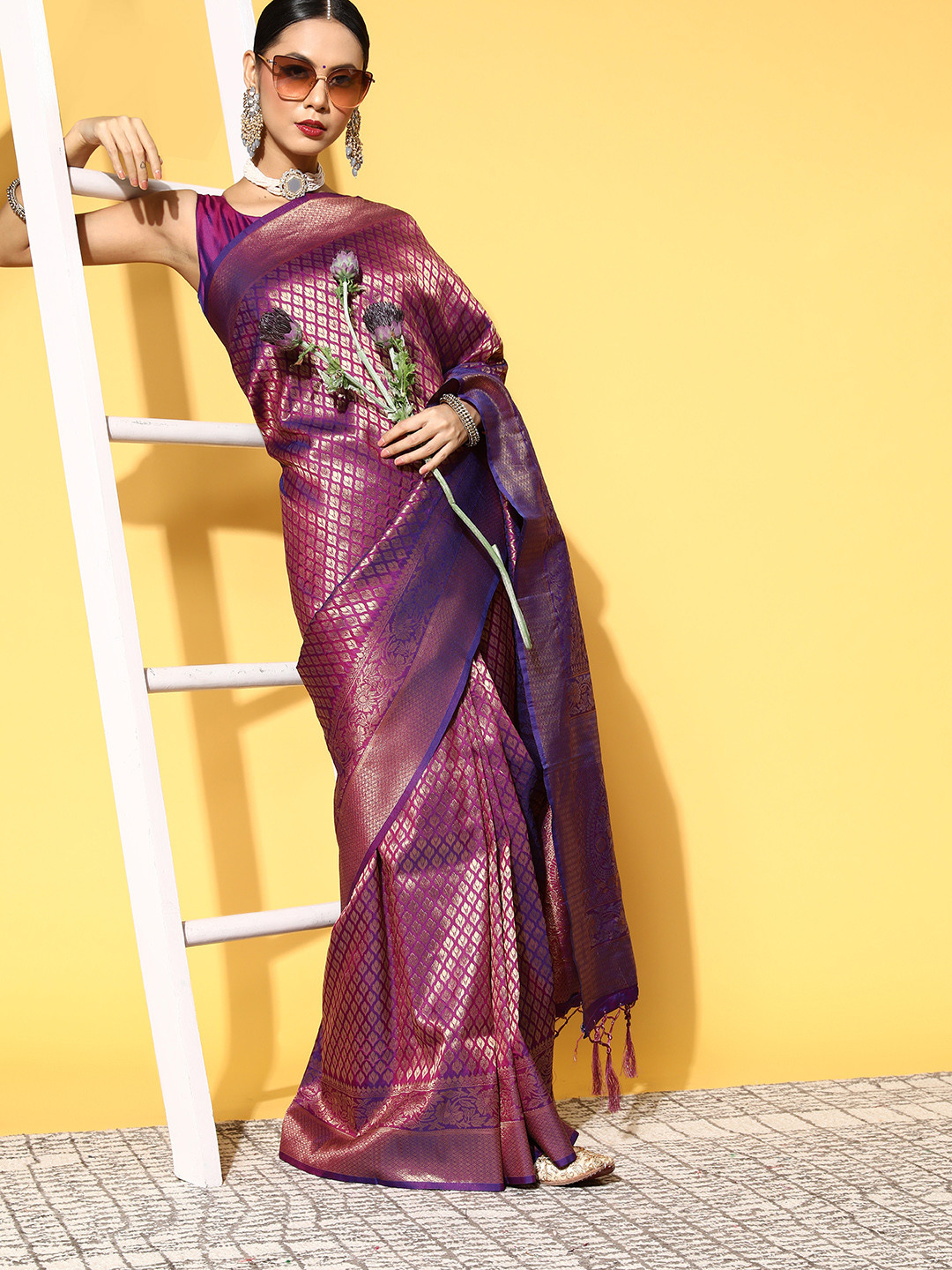 Buy Saree Mall Ethnic Motifs Saree With Woven Design Border - Sarees ...