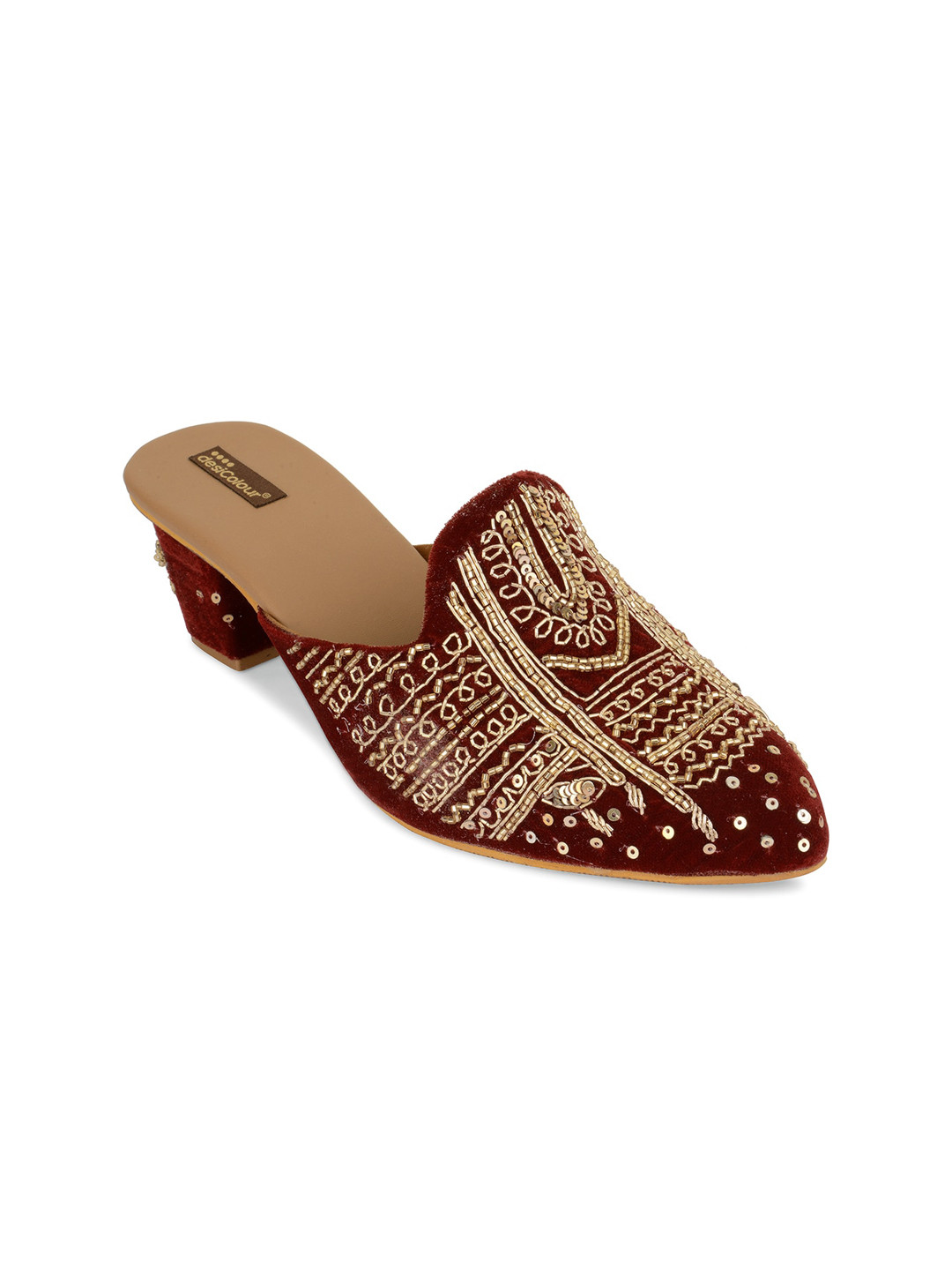Buy DESI COLOUR Maroon Ethnic Block Mules - Heels for Women 18213100 ...