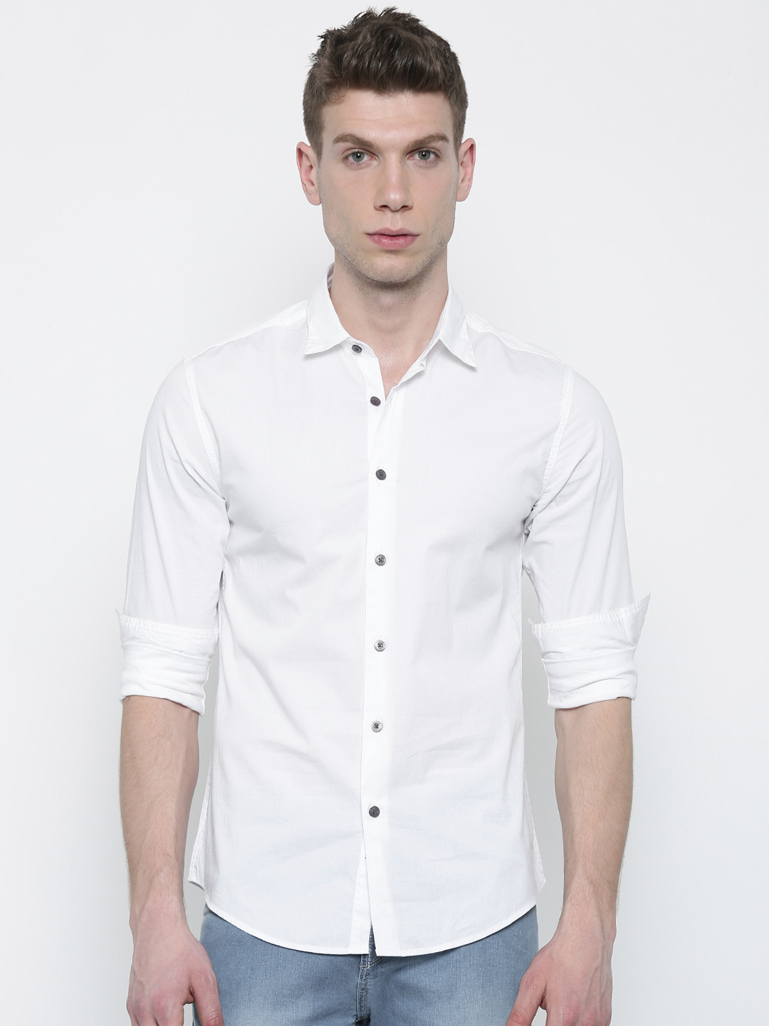 Buy Flying Machine Men White Regular Fit Solid Casual Shirt - Shirts ...